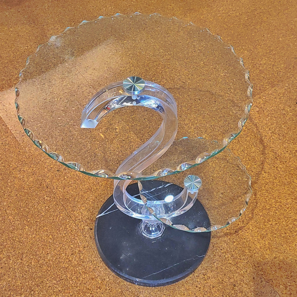 FONTANA ARTE STYLE SCALLOPED GLASS, LUCITE, AND MARBLE STEP TABLE ...