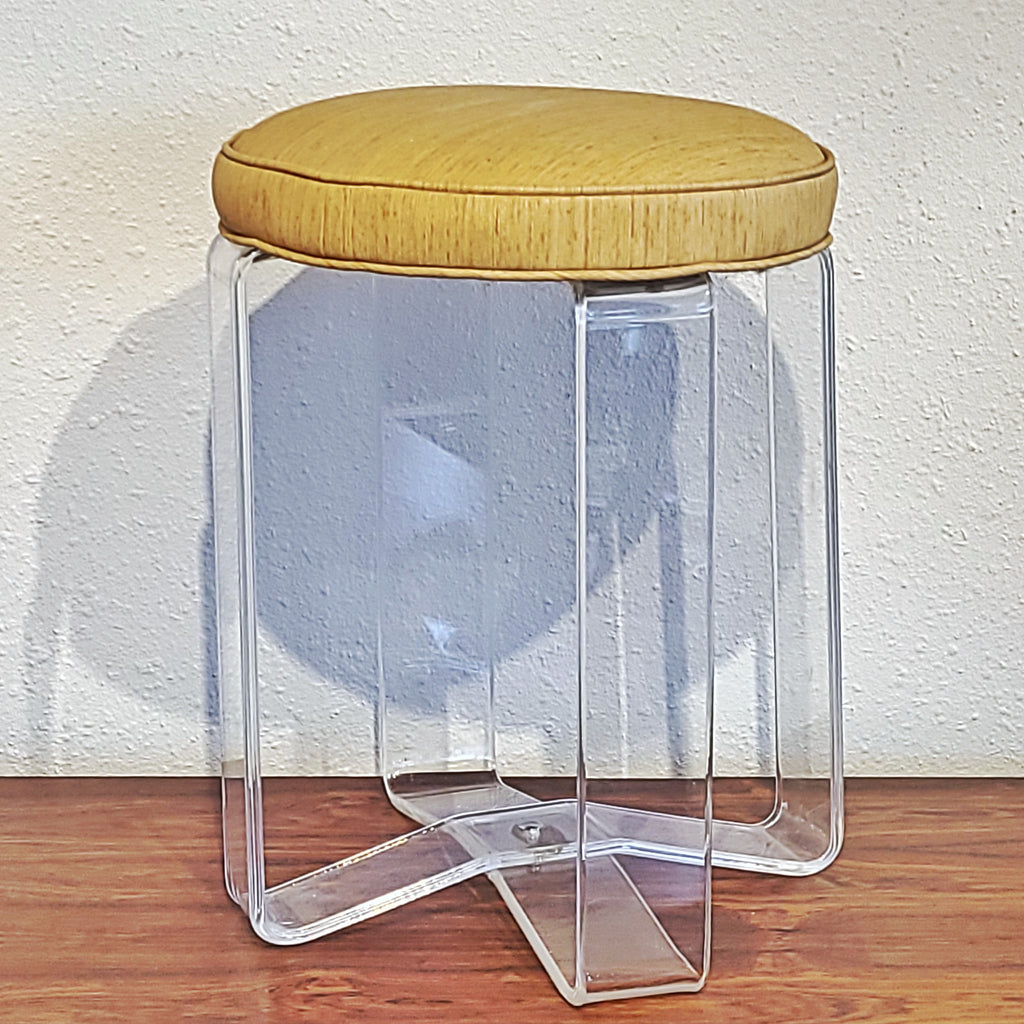 VINTAGE LUCITE STOOL WITH TEXTURED VINYL UPHOLSTERY – MODERN REDUX
